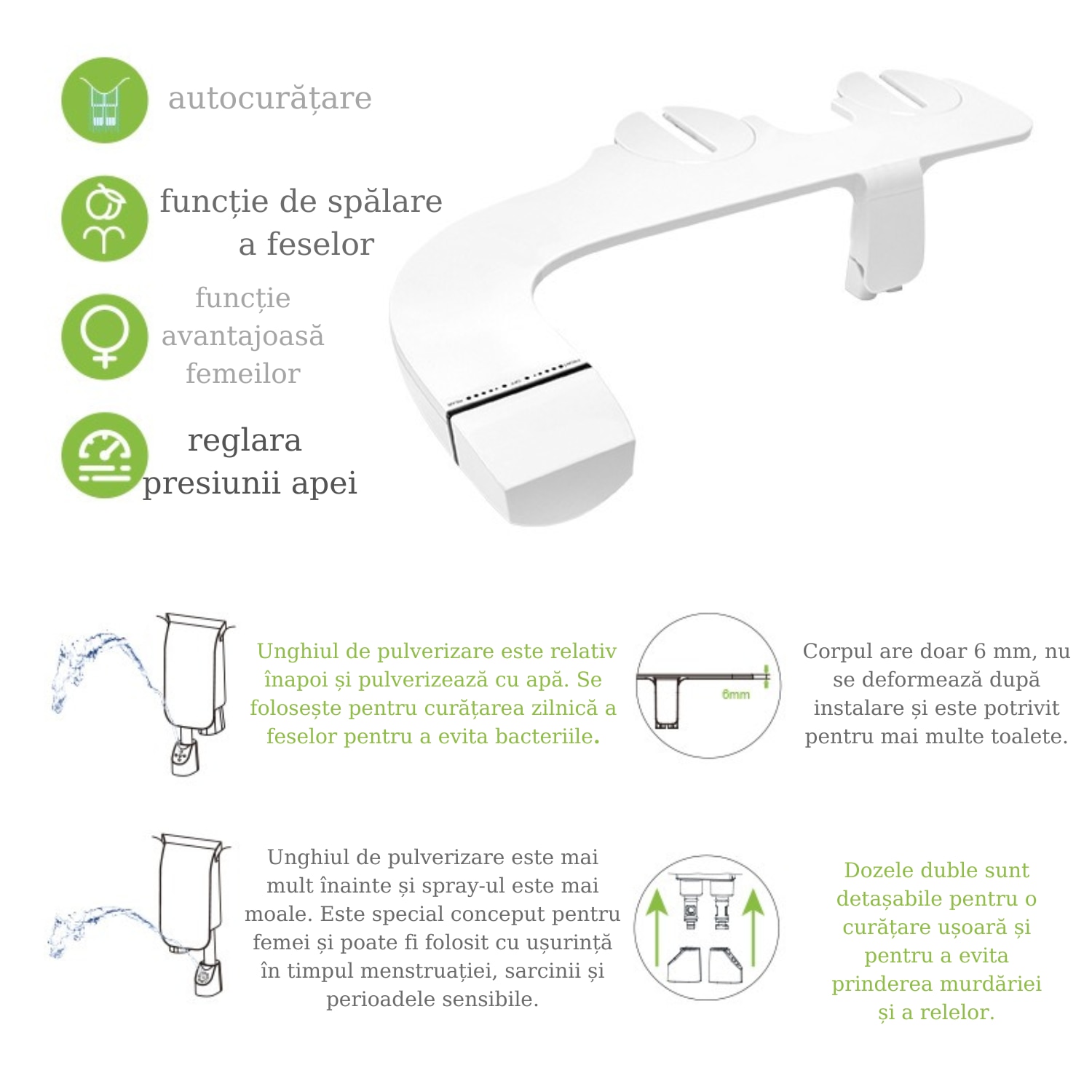 Bideu pentru vasul de wc, Adsinio, non-electric, apa calda sau rece ...