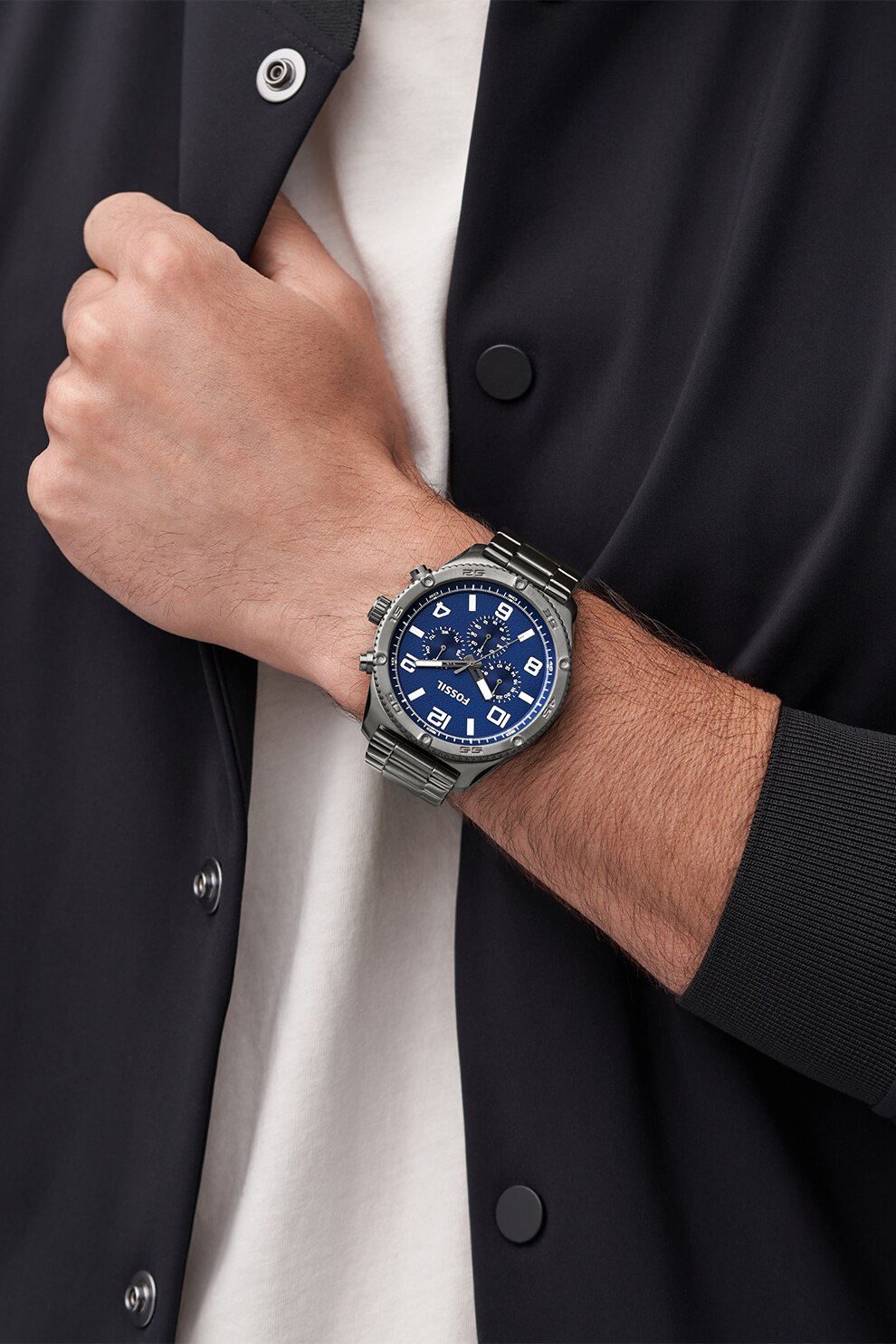Fossil, Ceas cu bratara metalica si functii multiple, Gri hematit - eMAG.ro