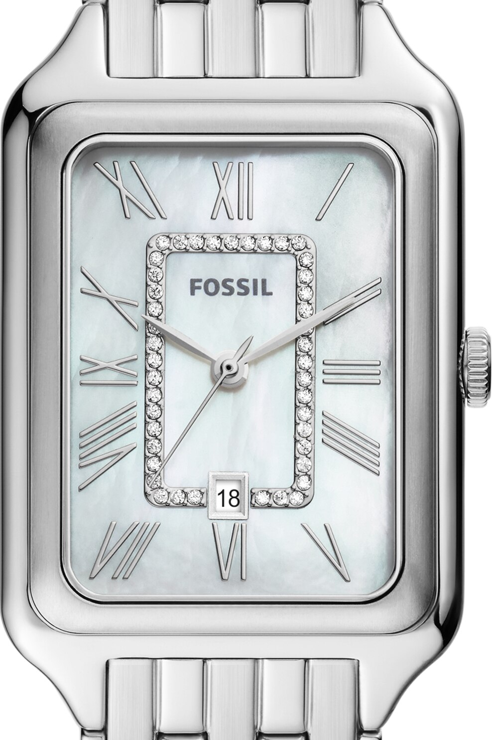 Fossil, Часовник от неръждаема стомана с кристали, Сребрист - eMAG.bg