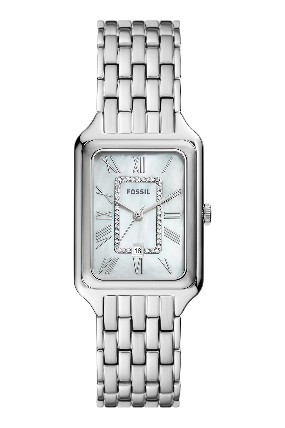 Fossil, Часовник от неръждаема стомана с кристали, Сребрист - eMAG.bg