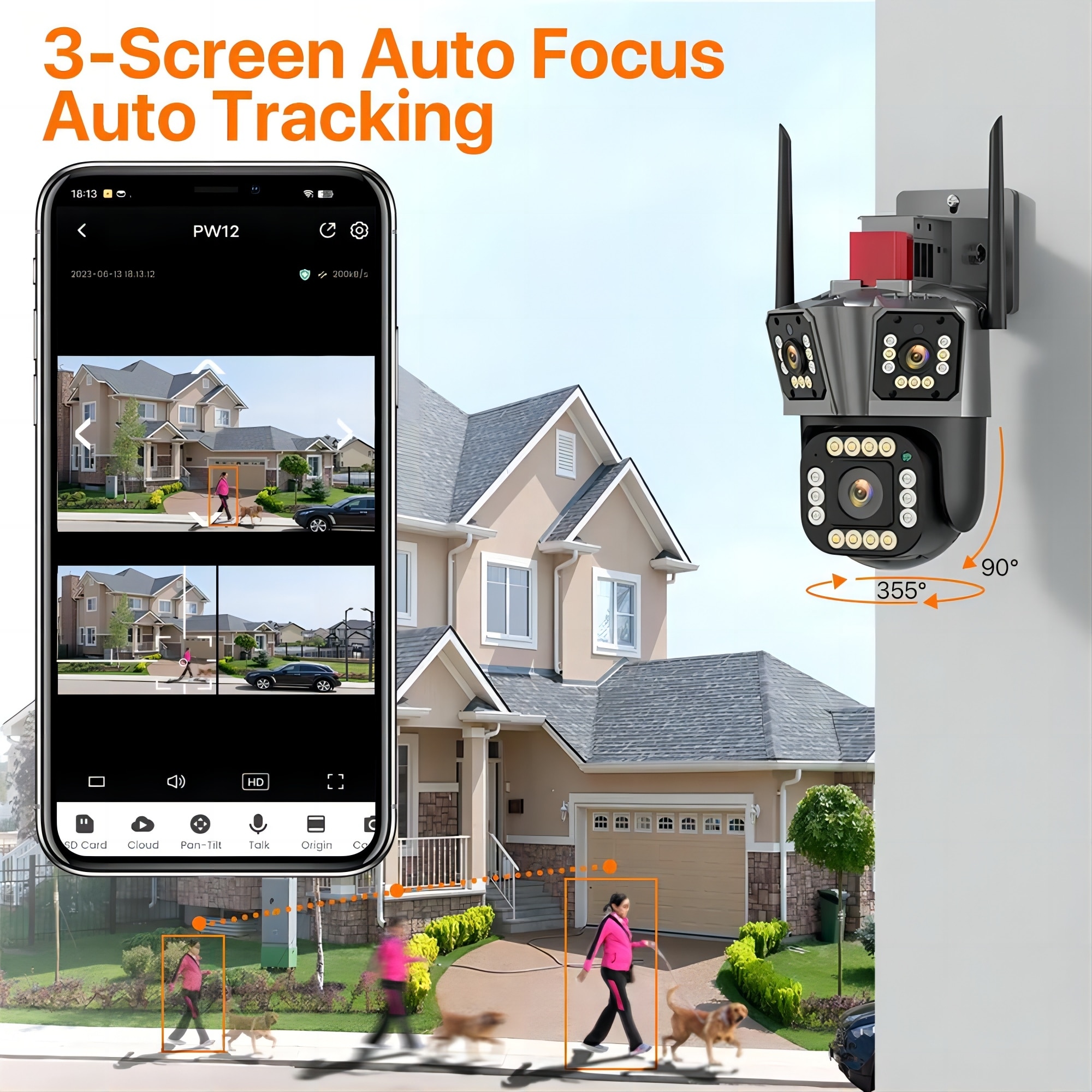 Camera de Supraveghere Tripla WIFI MOSMAOO®, 12MP, Exterior/Interior ...