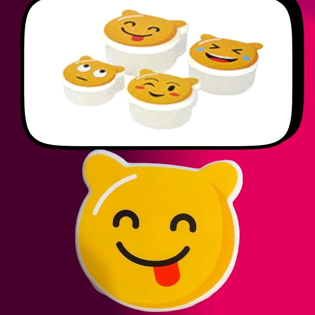 Set 4 caserole modulare, alimentare, plastic, capac desen emoticon ...
