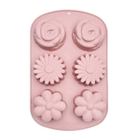 Forma din silicon pentru 6 briose, modele diferite, roz - eMAG.ro