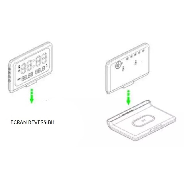 Дигитален часовник SEG LED, с безжична зарядна станция, температурен ...