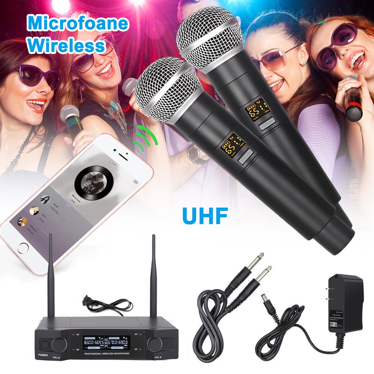 Set 2 Microfoane Wireless si Receiver UHF cu Display, Xinxu, Receiver ...