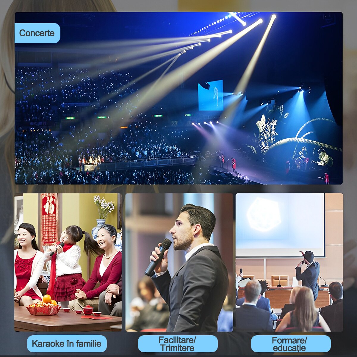 Комплект от 2 безжични микрофона, Xinxu, приемник с дисплей, FM ...