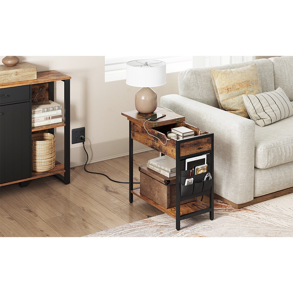 Masa laterala pliabila VASAGLE, tip noptiera, cu prize si porturi USB ...