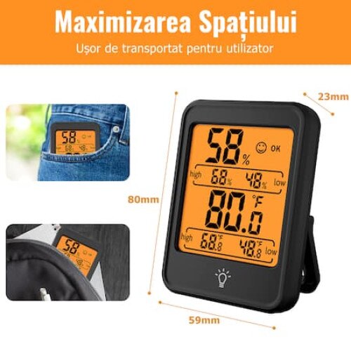 Termometru si higrometru de camera ThermoPro TP-50 Pro, ecran 2.7 inch ...
