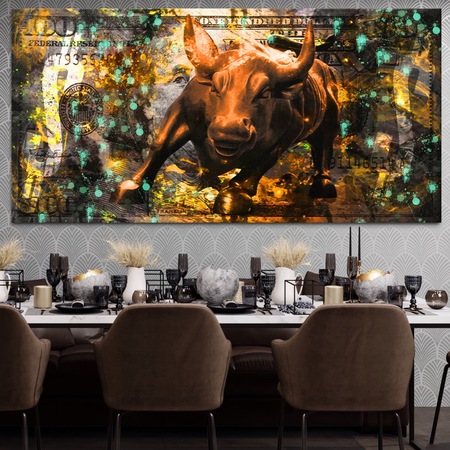 Tablou Canvas Premium, LuxCanva® B1096, Dollar Bull, 70 X 140 CM, Panza ...