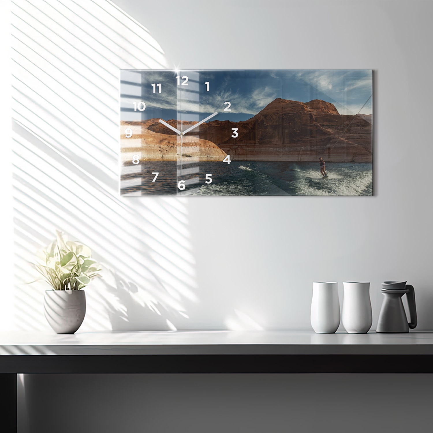 Ceas de perete, Wallfluent, de sticla, Mainile albe, Cifre Arabe, O ...