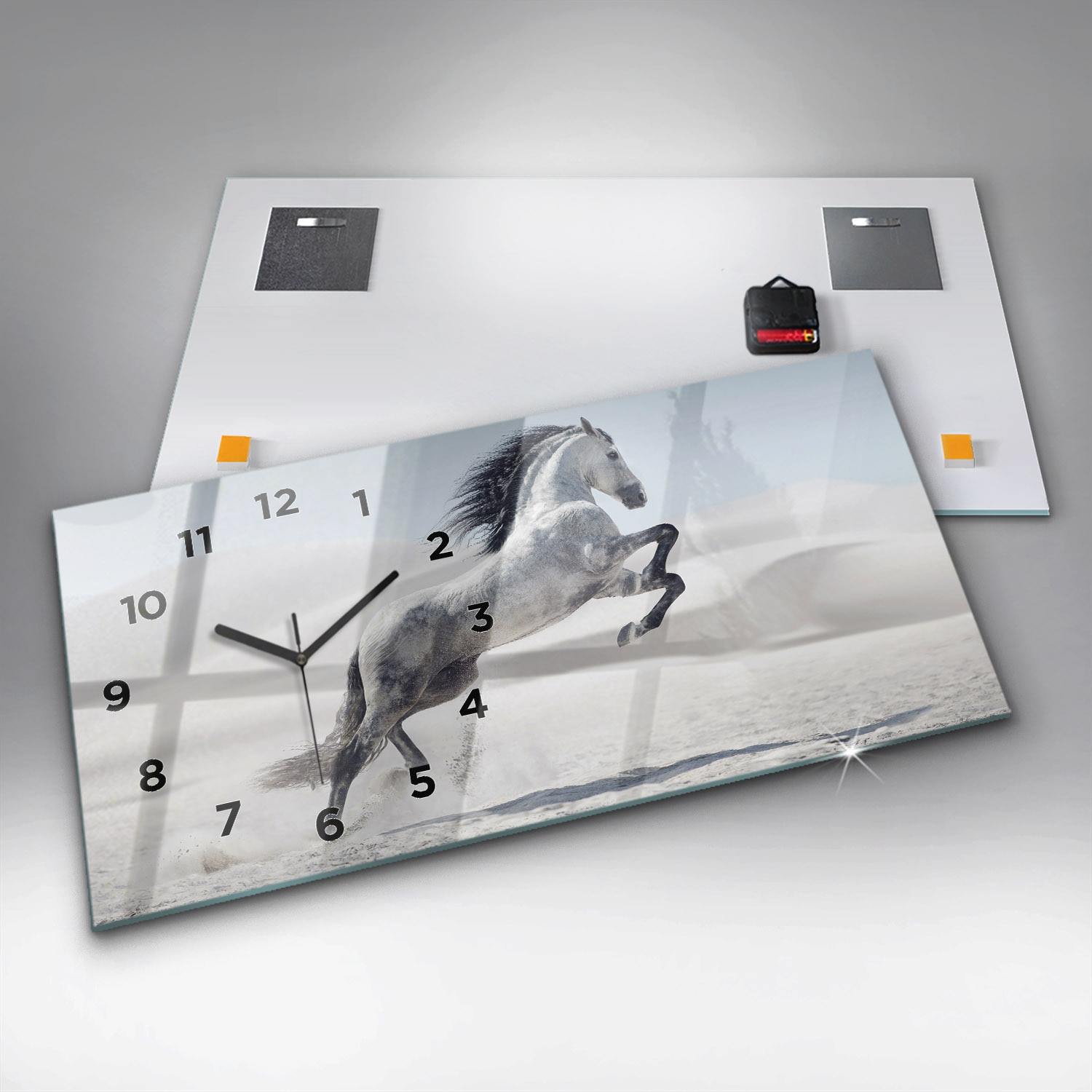 Ceas de perete, Wallfluent, de sticla, Mainile negru, Cifre Arabe ...