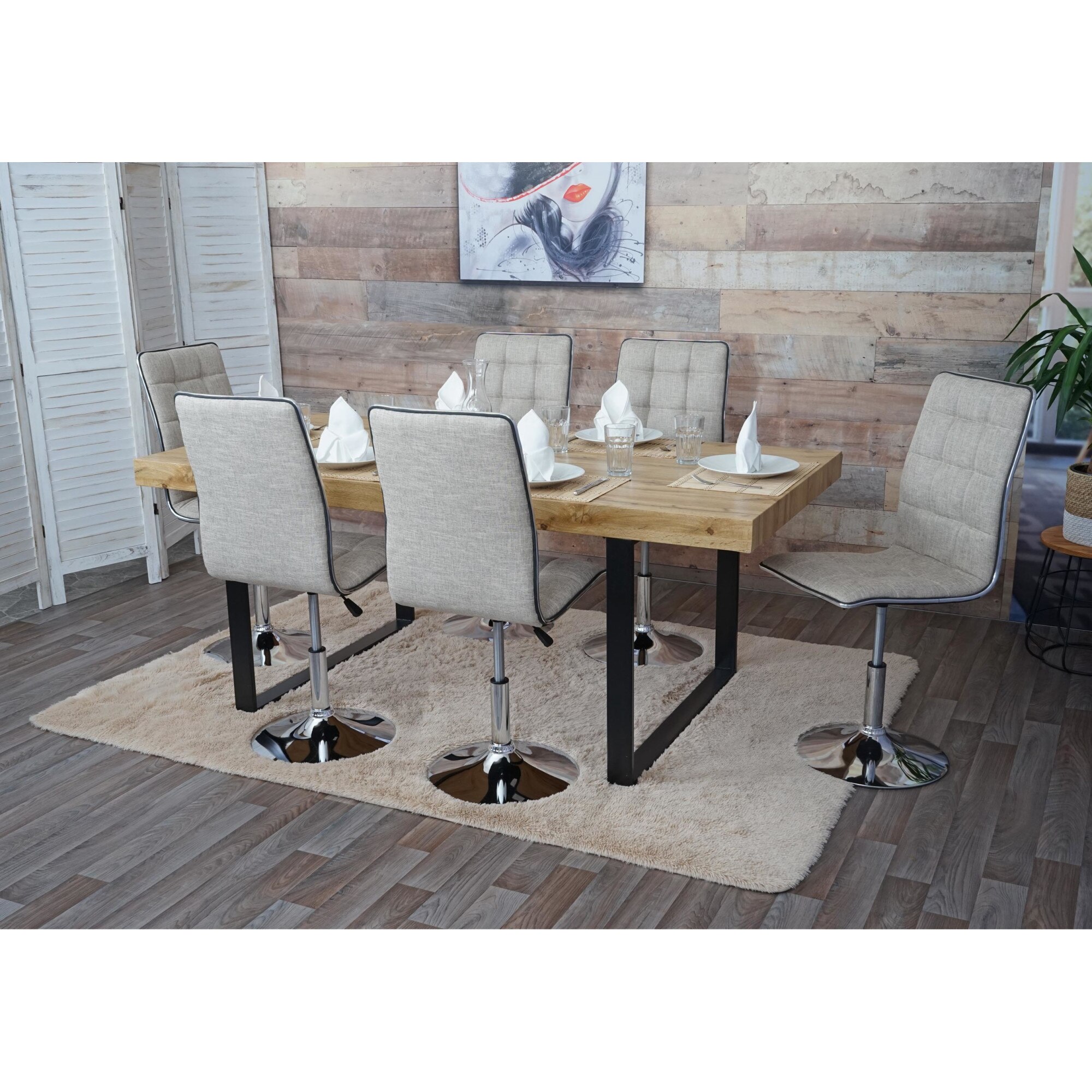 Set 6 scaune de sufragerie, 43x54x103 cm, Textil/Metal, Crem - eMAG.ro