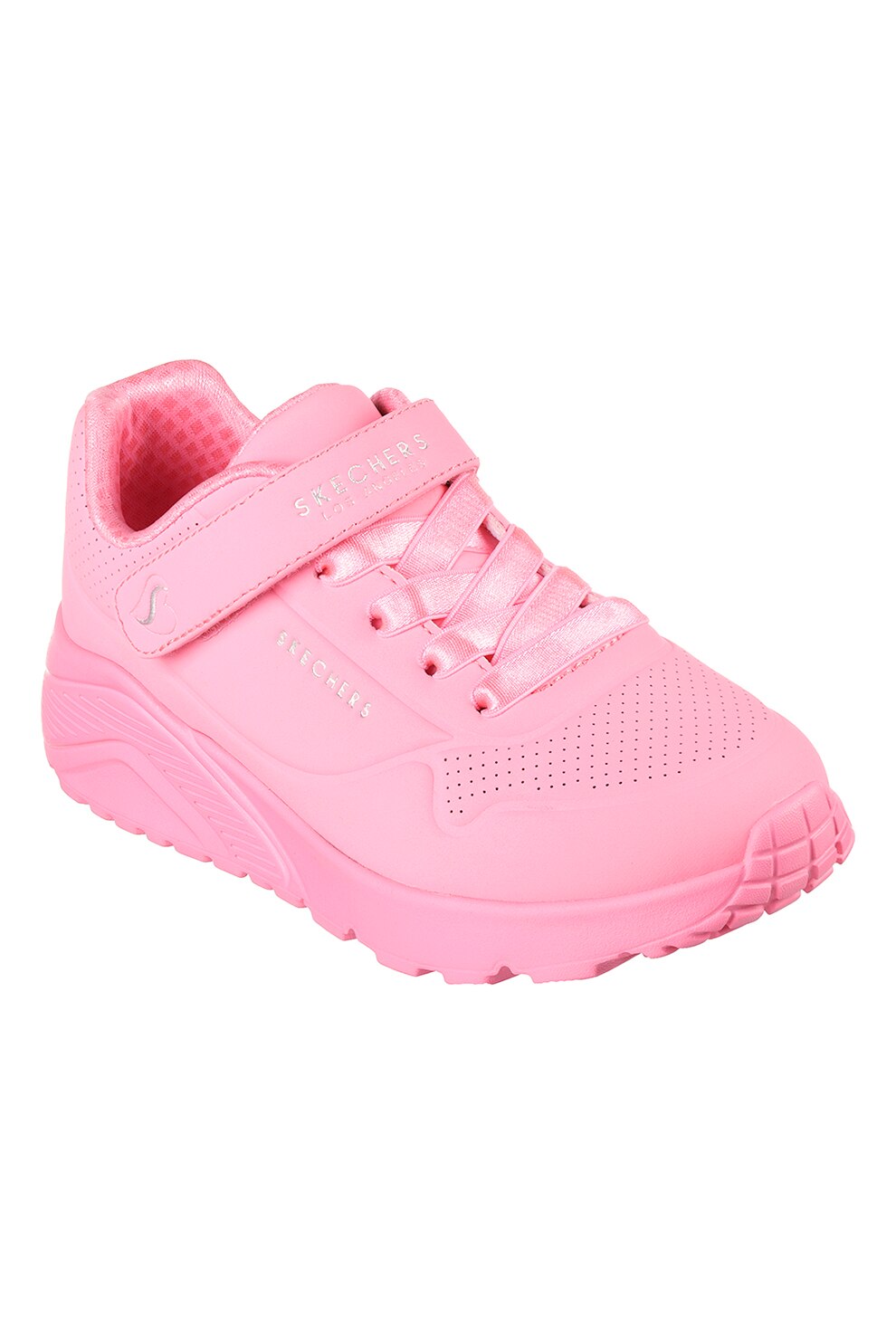 Skechers, Pantofi sport din piele ecologica cu velcro Uno Lite, Roz ...