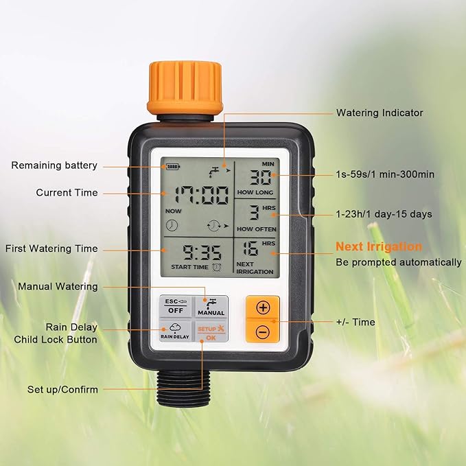 Programator pentru irigare/udare, ecran LCD, IPX5 rezistent la apa, mod ...