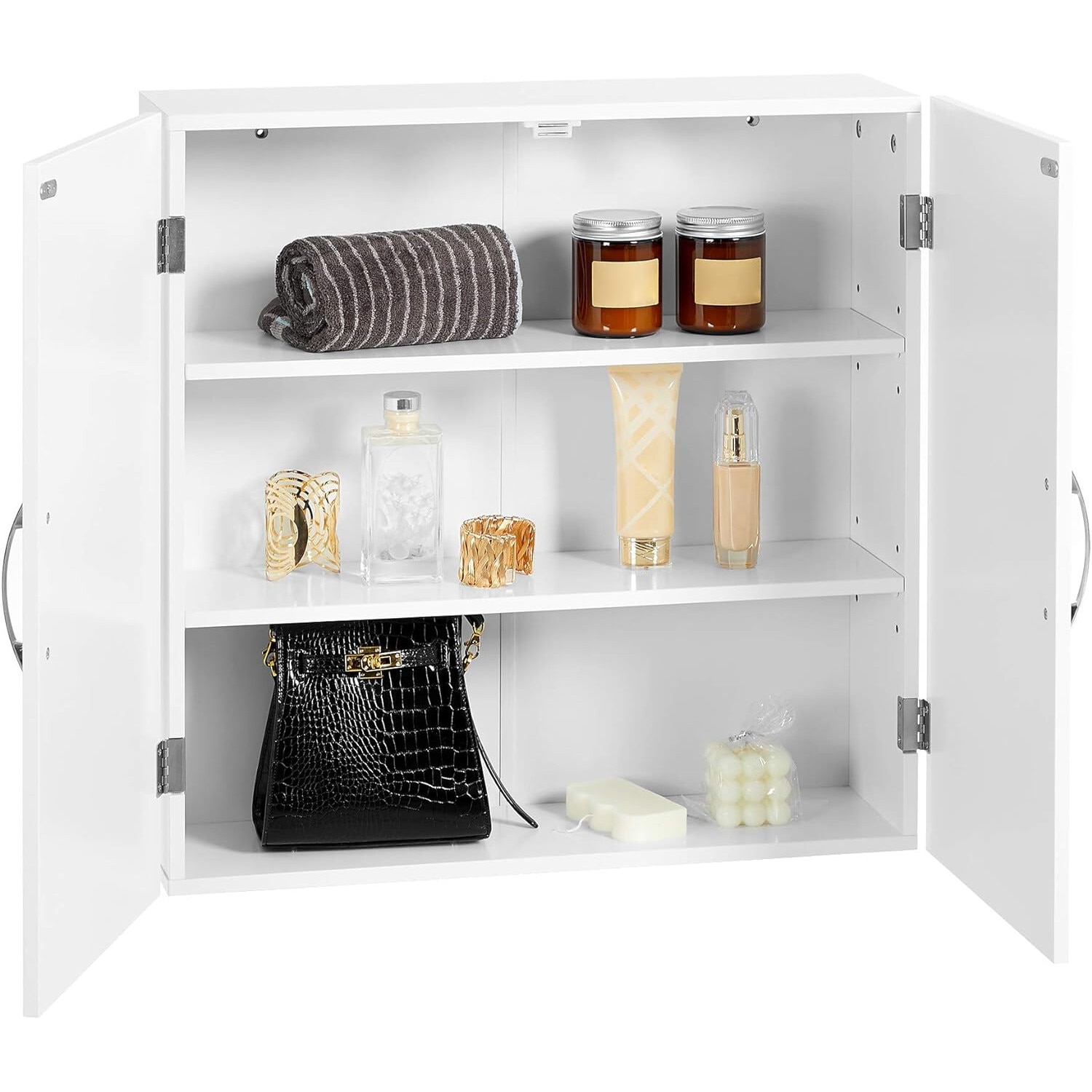 Dulap de baie de perete VASAGLE, cu 2 rafturi reglabile, stil scandinav ...