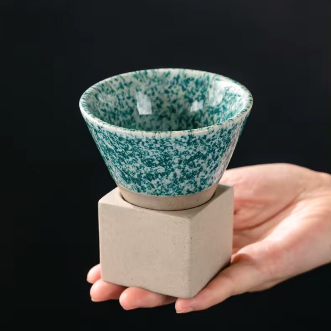 Set 2 cesti de cafea, ceramica, retro, handmade, 150 ml, verde - eMAG.ro