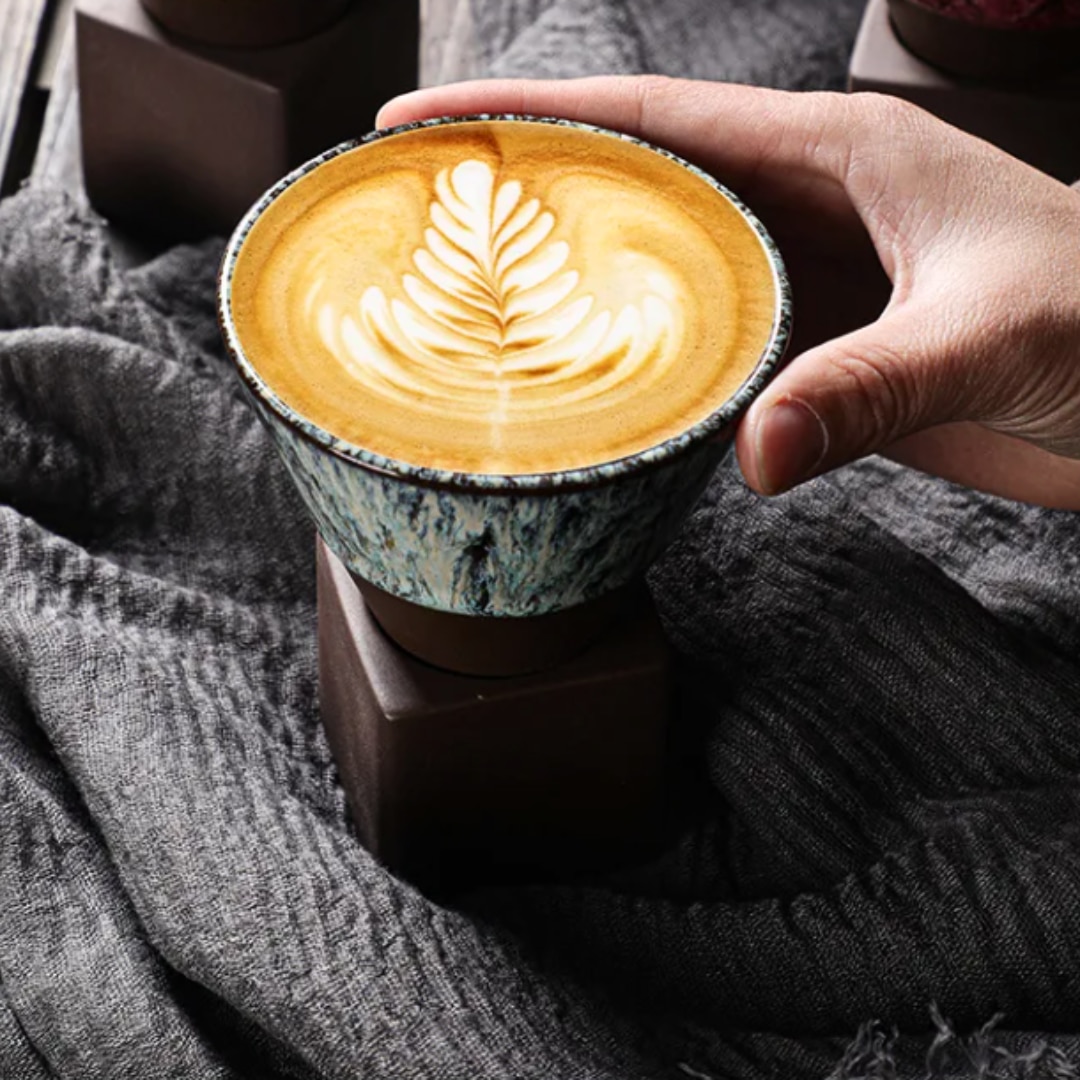 Set 2 cesti de cafea, ceramica, retro, handmade, 150 ml, verde - eMAG.ro