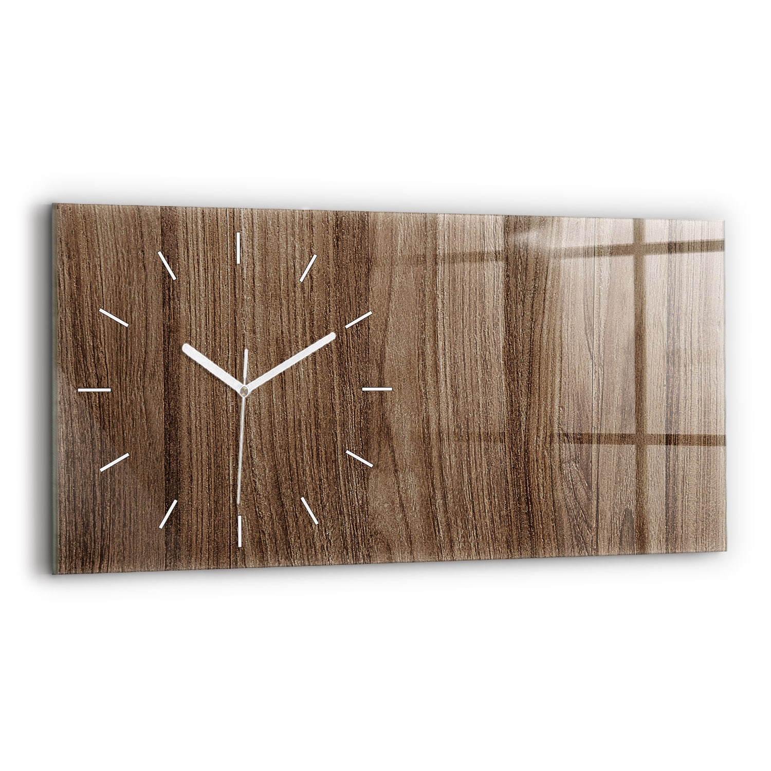 Ceas de perete, Wallfluent, de sticla, Mainile albe, Fara cifre, Lemn ...