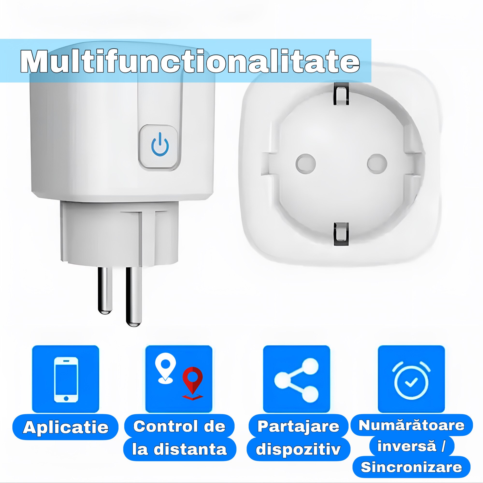 Priza inteligenta 240V, Conectare universala, Wifi si Bluetooth, Putere ...