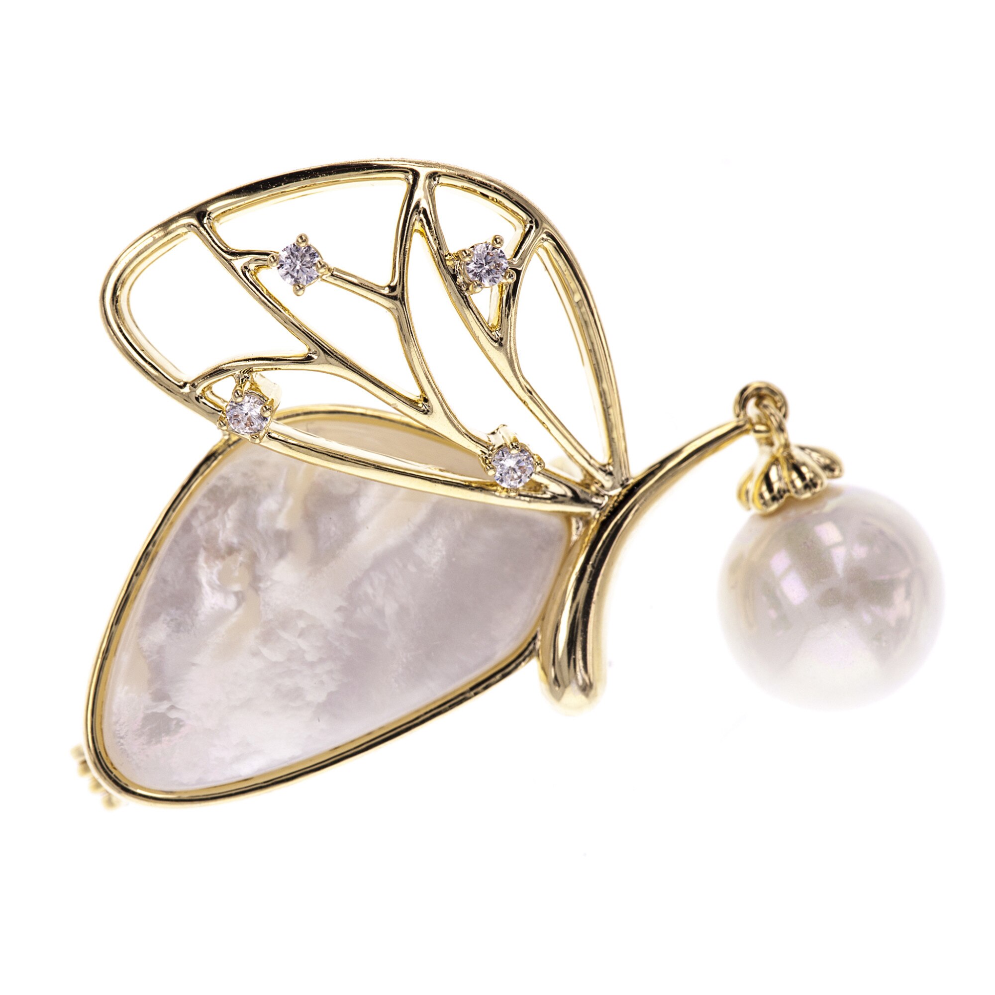 Brosa Premium Gold Plated - Fluturas cu Perla si Sidef - eMAG.ro