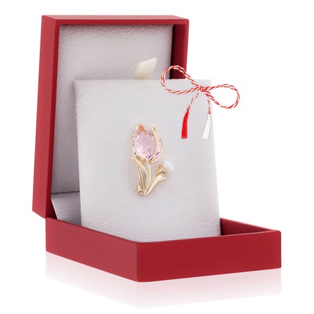 Brosa Premium Gold Plated - Lalea Roz - eMAG.ro