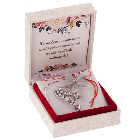 Brosa Martisor in Caseta - Floare Vesela Alba - eMAG.ro