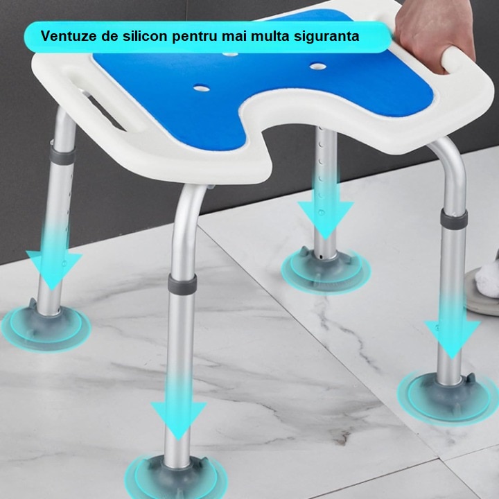 Scaun de baie/dus din aluminiu, IntellHub®, Dreptunghiular, Reglabil pe ...