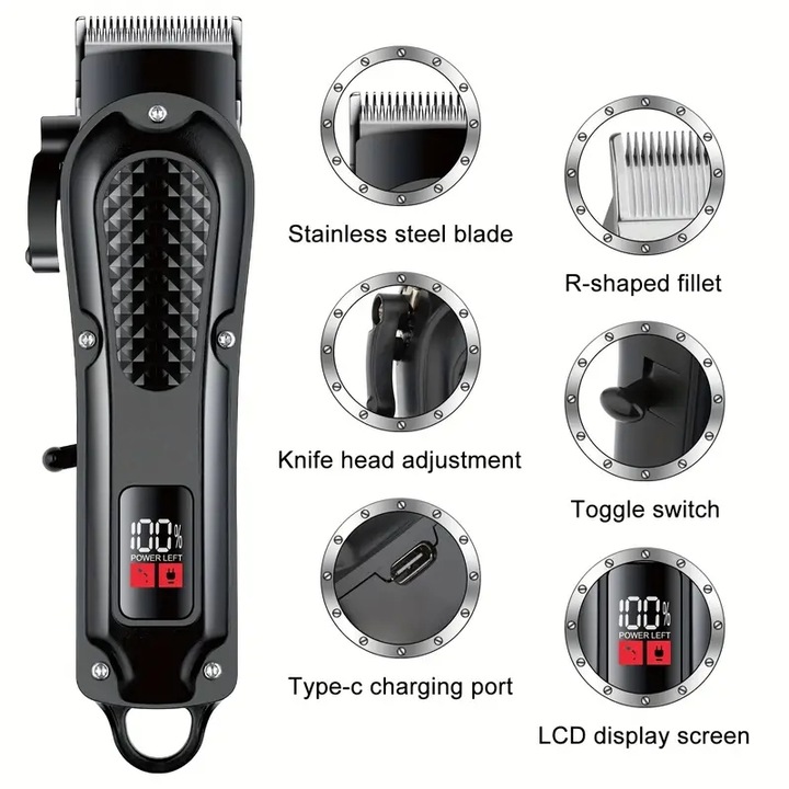 Masina de tuns profesionala cu acumulator, MOSMAOO®, afisaj LED, 4 ...
