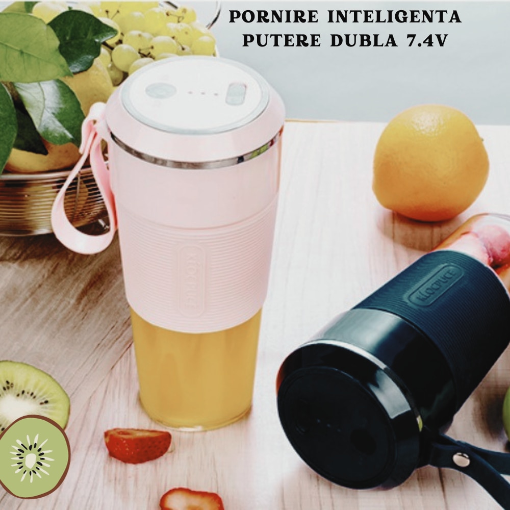 Mini Blender Electric, Portabil, INCENTIUM, Incarcator USB, Multifunctional, 7.4V, 300 ML, 150W ...
