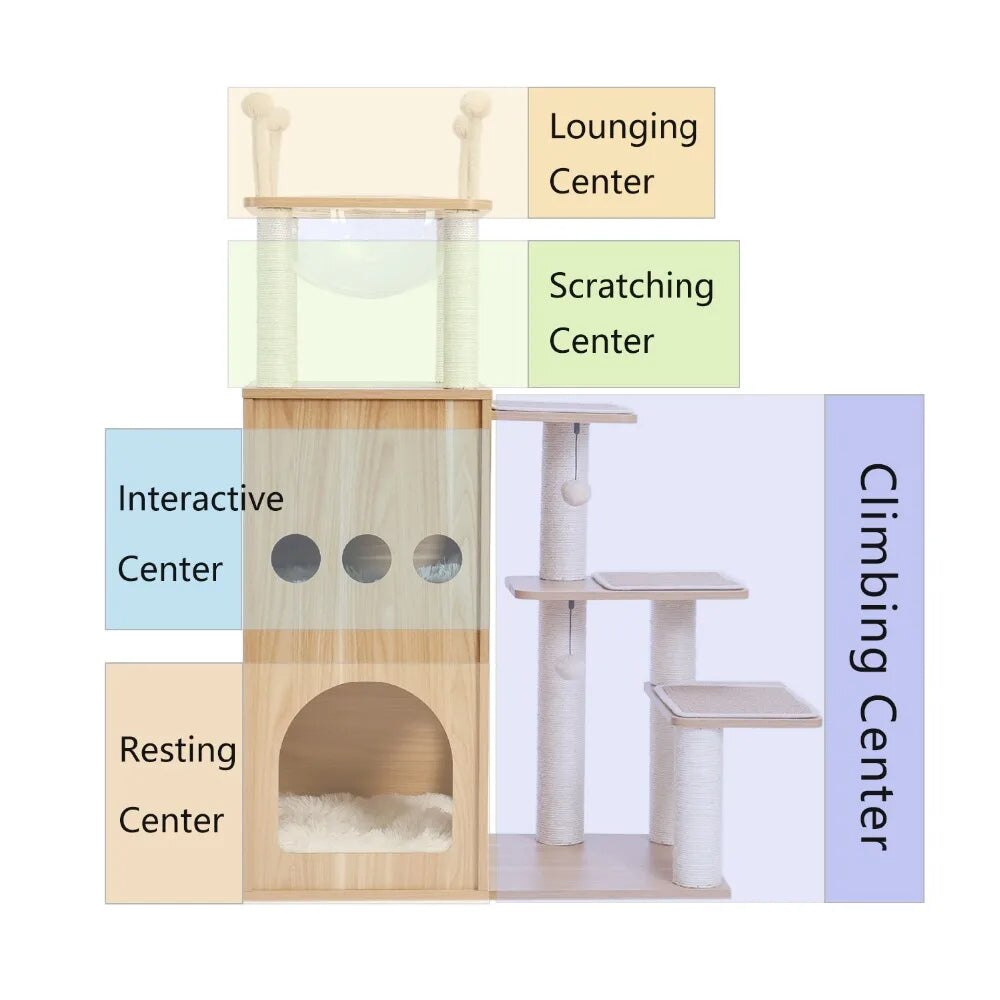 Arborele de pisici, Lemn, Turn cu mai multe niveluri, 130cm, Maro - eMAG.ro