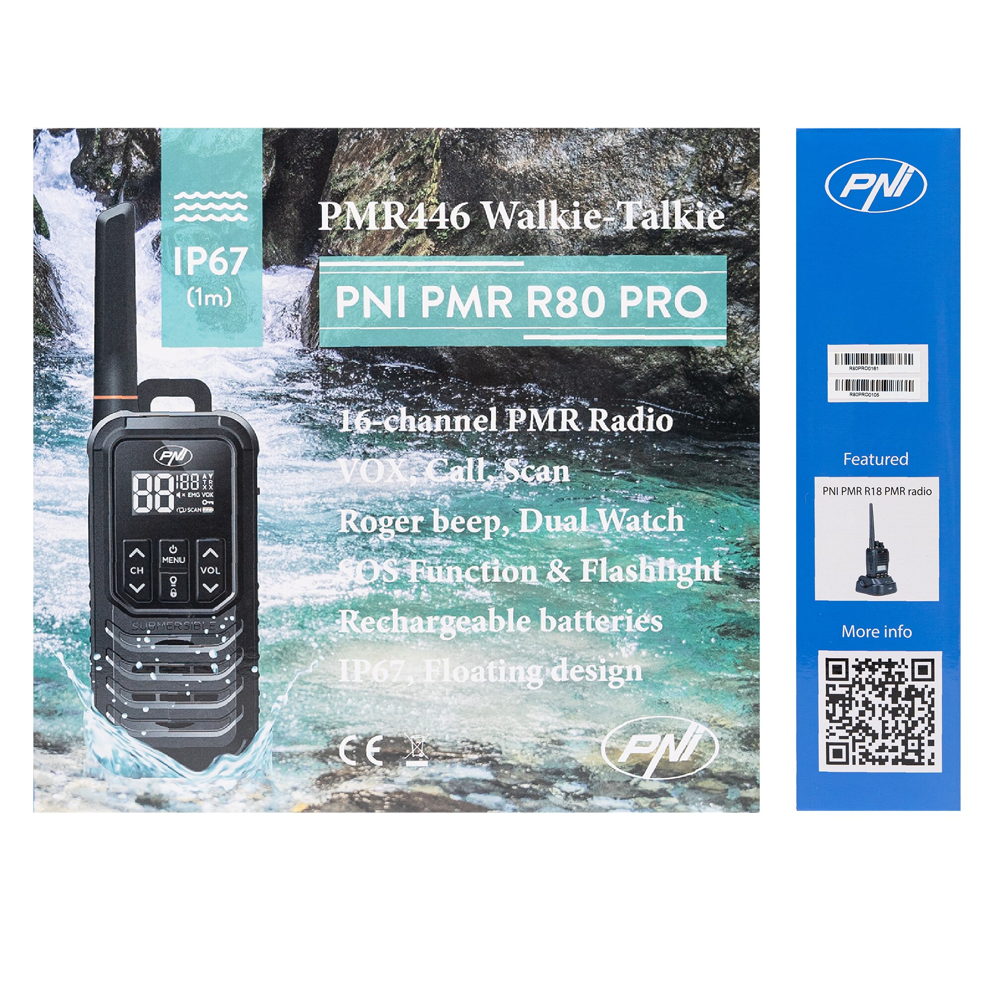 Statie radio portabila PNI PMR R80 PRO, set cu 2 bucati, 0.5W, 16 ...