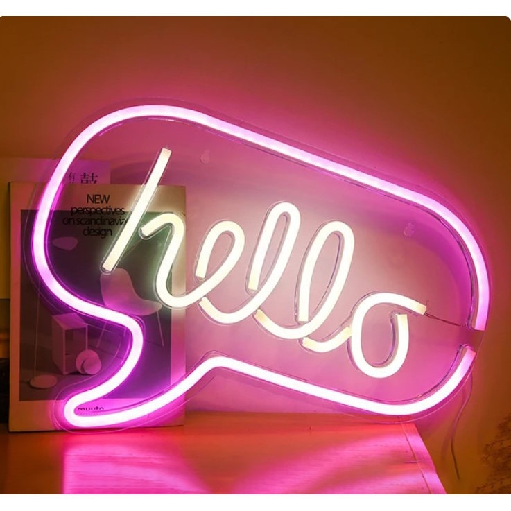 Semn luminos LED Neon „Hello”, mov, 31x22 cm, decor perete - eMAG.ro
