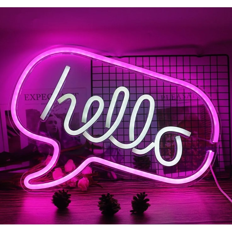 Semn luminos LED Neon „Hello”, mov, 31x22 cm, decor perete - eMAG.ro