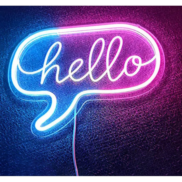 Semn luminos LED Neon „Hello”, mov, 31x22 cm, decor perete - eMAG.ro