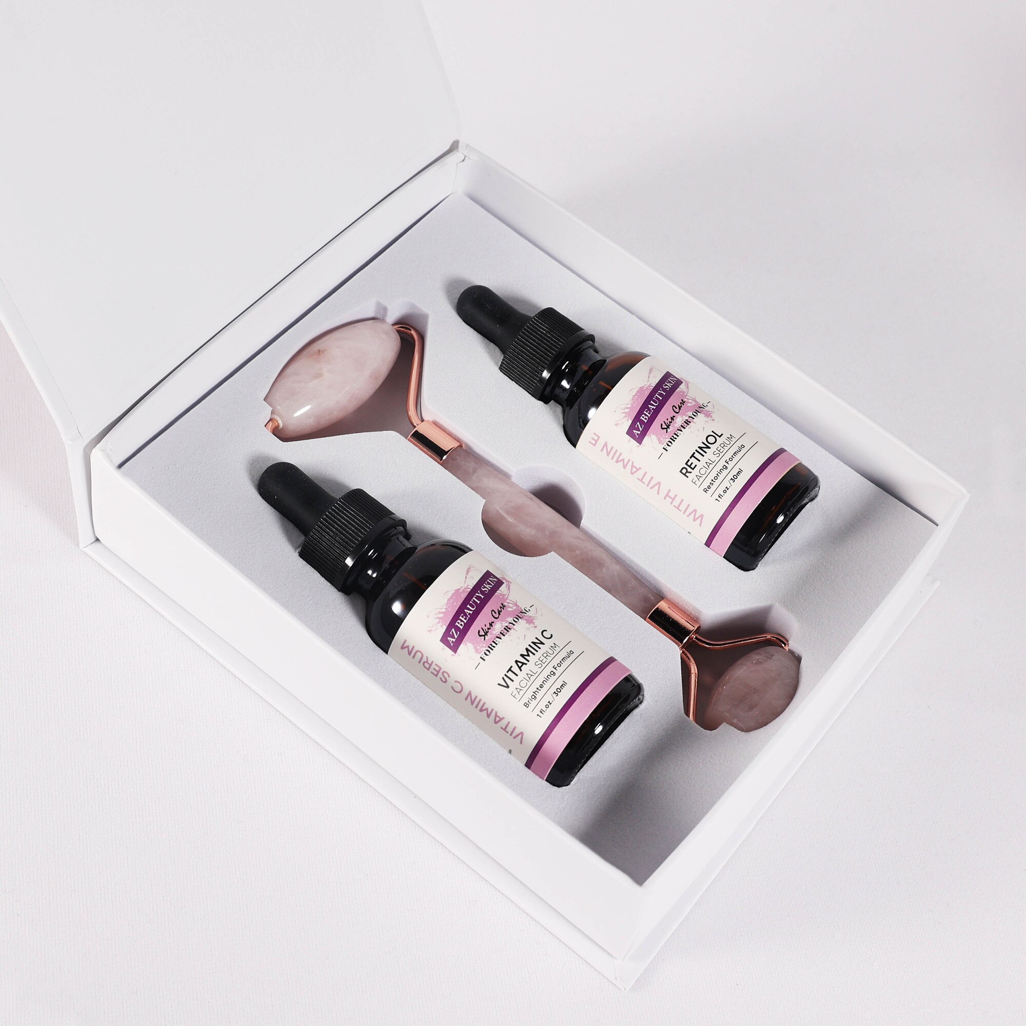 Set antirid, 1 x Rola din Cuart si 2 Seruri Faciale 2x 30 ml, AZ Beauty ...