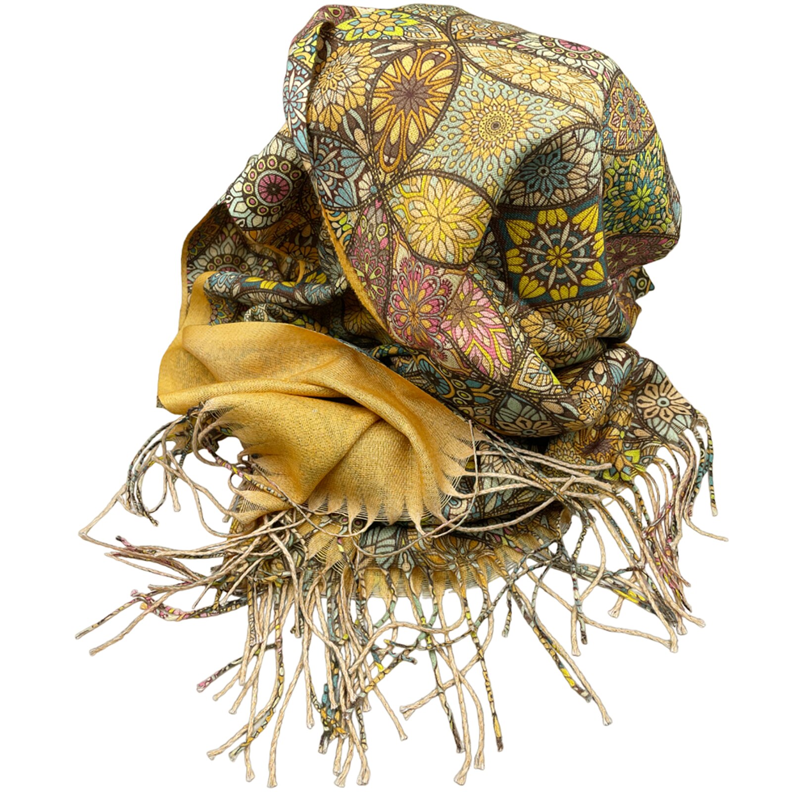 Esarfa cu 2 fete Cashmere Michelle, Galben/ Multicolor - eMAG.ro
