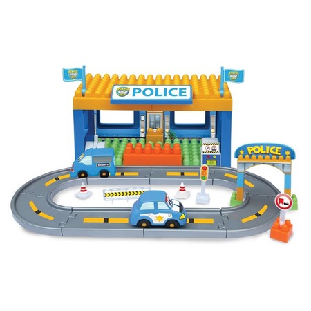Set 48 cuburi constructie cu 2 masini, Statie Politie, 18+ luni ...