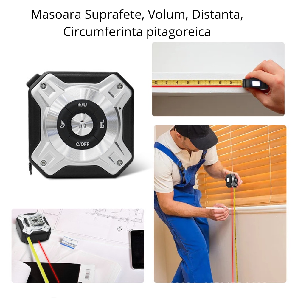 Ruleta Profesionala cu Laser, Multifunctionala, Smart, Incarcare USB ...
