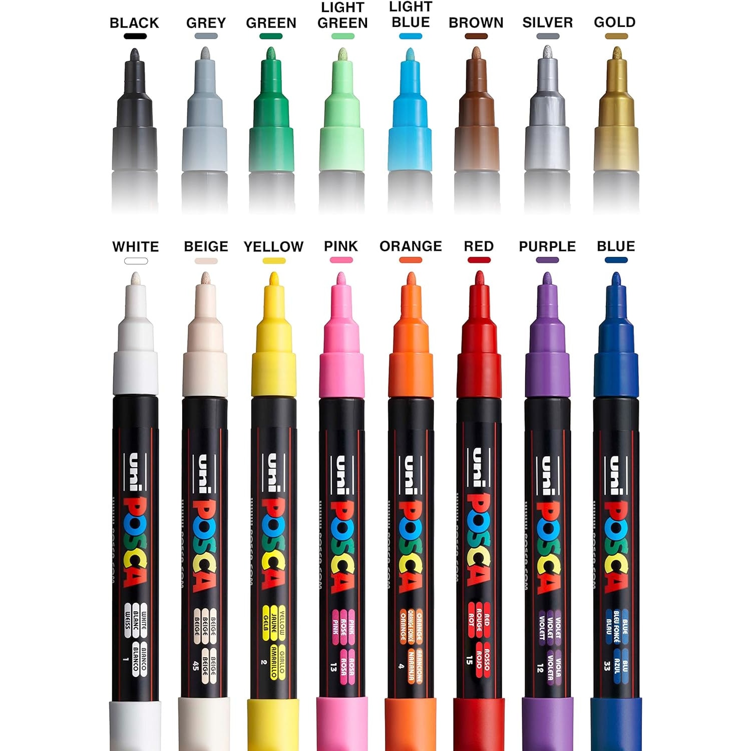 Set 16 Carioci POSCA UNI Mitsubishi 1M, 0.7mm, varf subtire extra fin ...