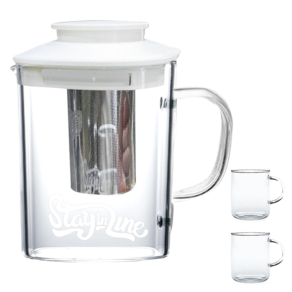 Ceainic cu seringa si doua cesti, Recipient pentru ceai/cafea, 850ML ...