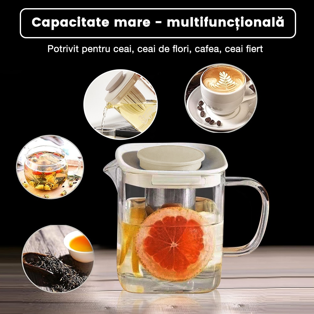 Ceainic cu seringa si doua cesti, Recipient pentru ceai/cafea, 850ML ...