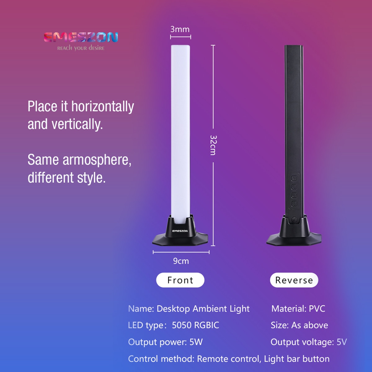 Set 2 lampi LED RGB, Emeszon®, contine vumetru RGB, Iluminare ...