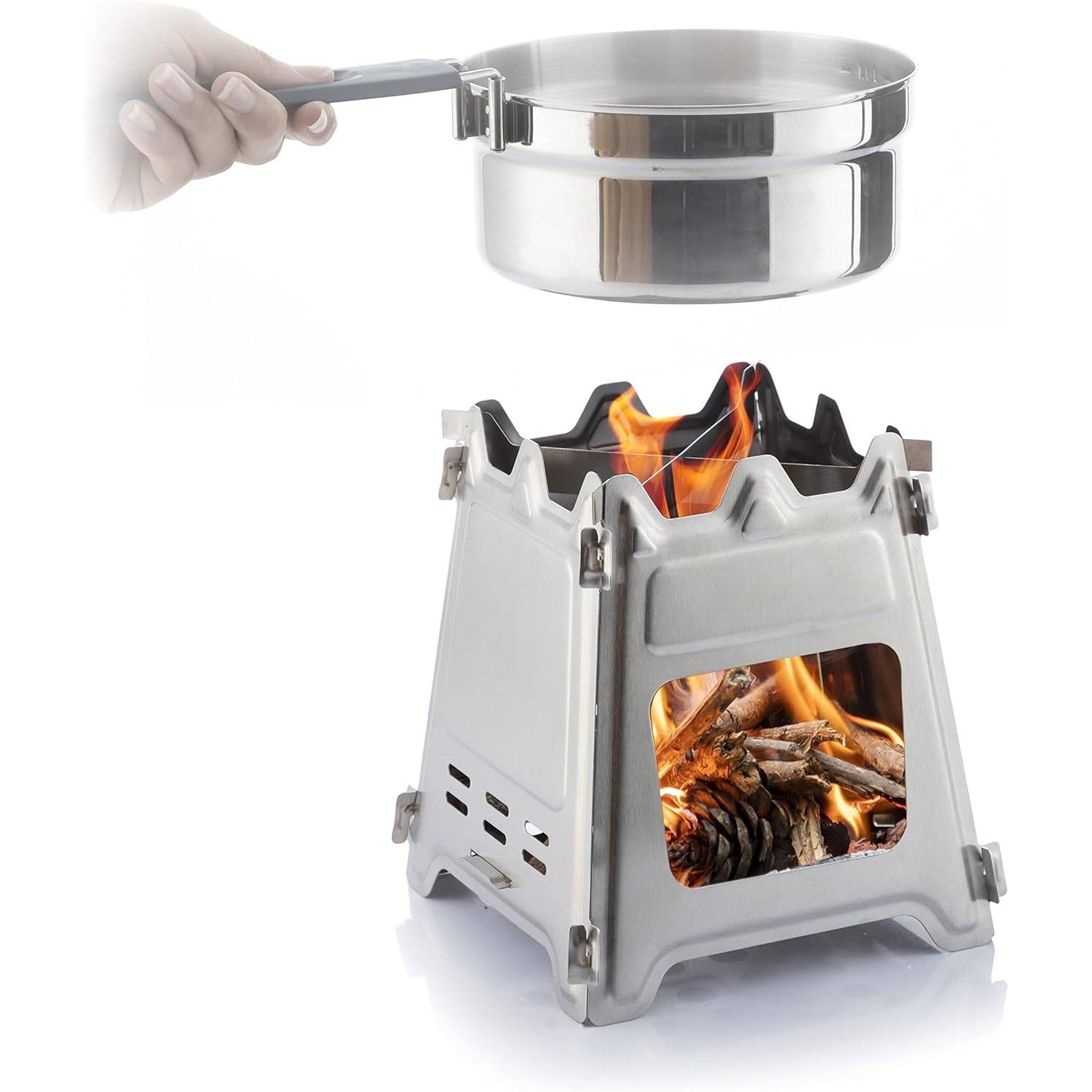Mini soba portabila, ideala pentru camping sau drumetii, din inox ...
