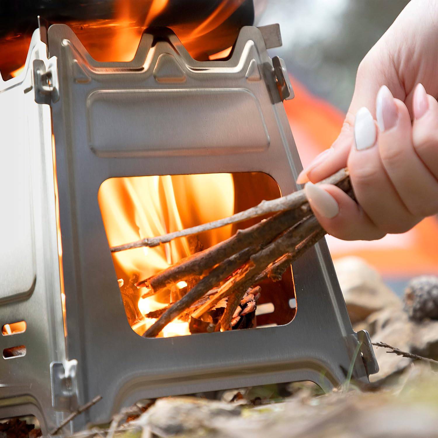 Mini soba portabila, ideala pentru camping sau drumetii, din inox ...