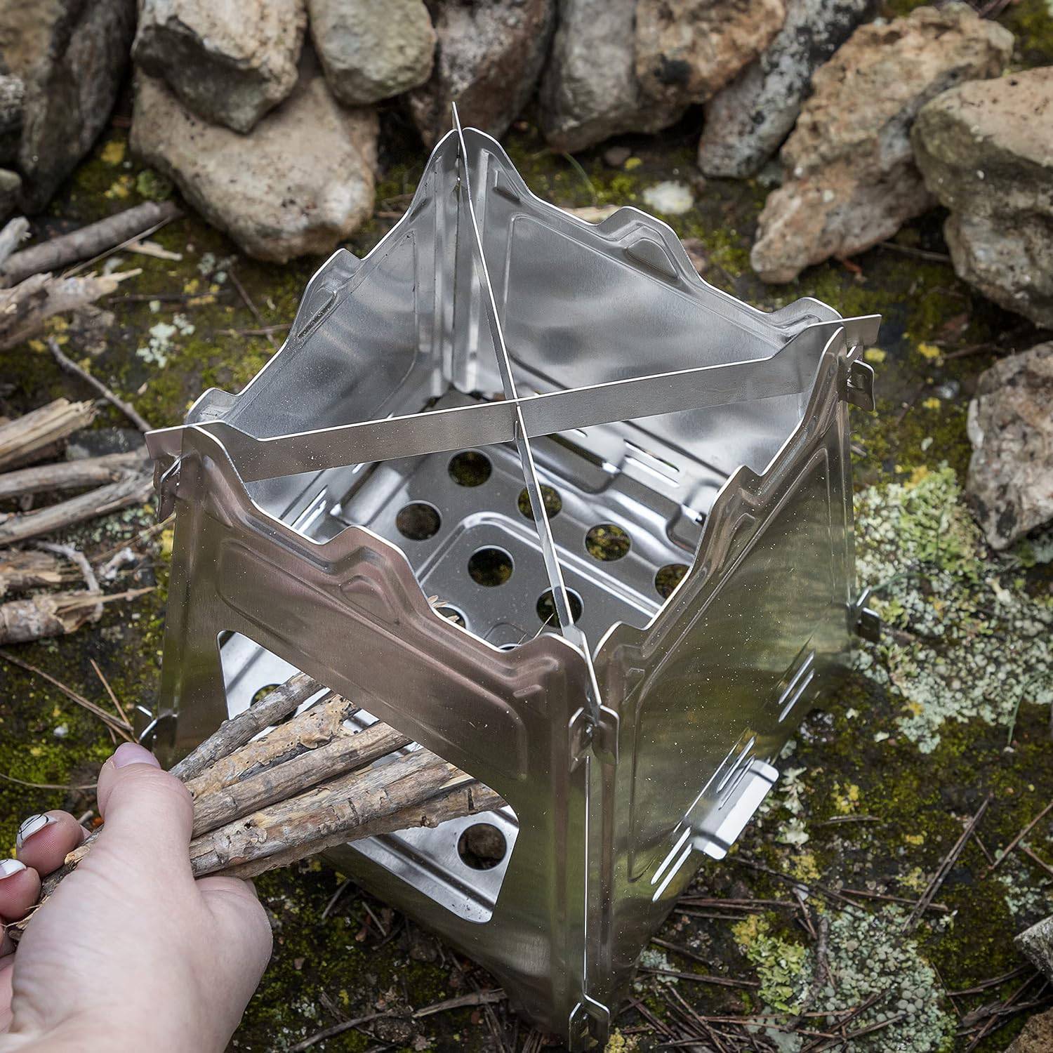 Mini soba portabila, ideala pentru camping sau drumetii, din inox ...