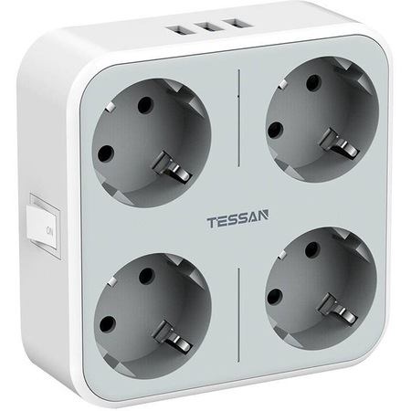 Priza multipla TESSAN TS-302, comutator ON/OFF, 4 prize, 3xUSB 5V/3A ...