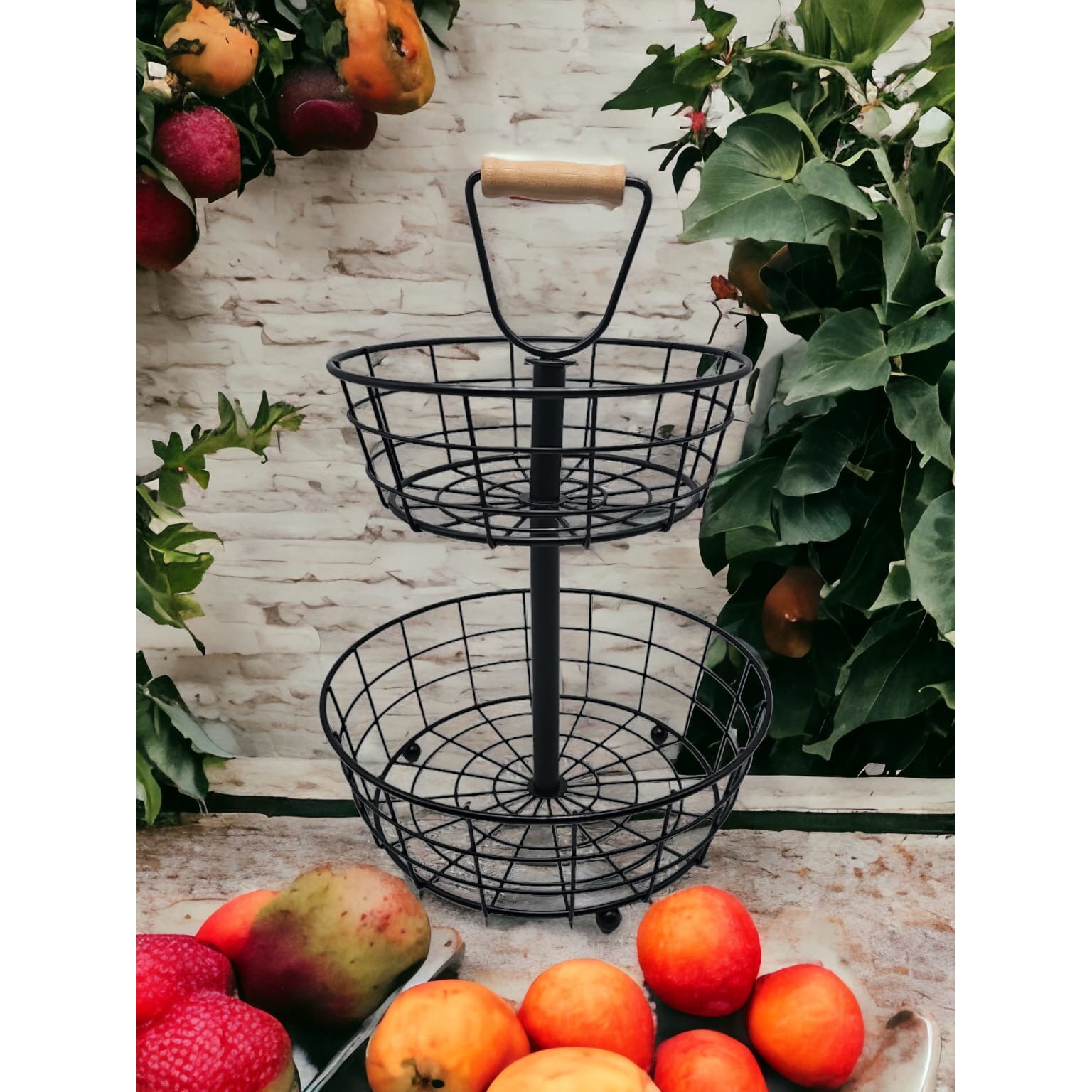 Fructiera metal etajata, maner lemn - eMAG.ro