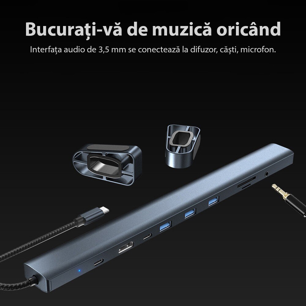 Statie de andocare multifunctionala 10 in 1 Techstar® CYC10IN1, HDMI 4K ...
