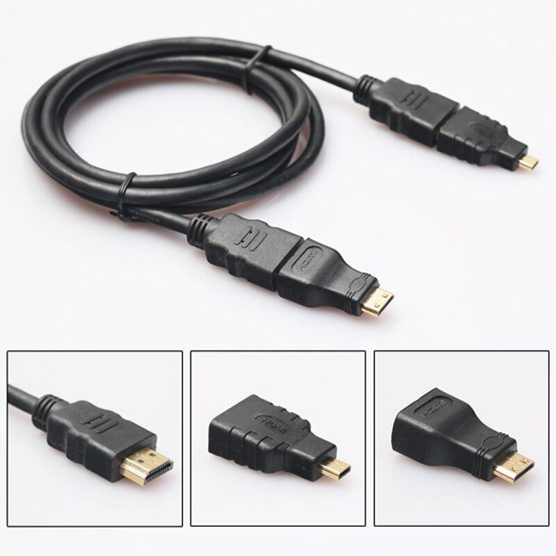 Set Cablu HDMI 2.0 1, 5m cu 2 Adaptoare mini HDMI si micro HDMI ...
