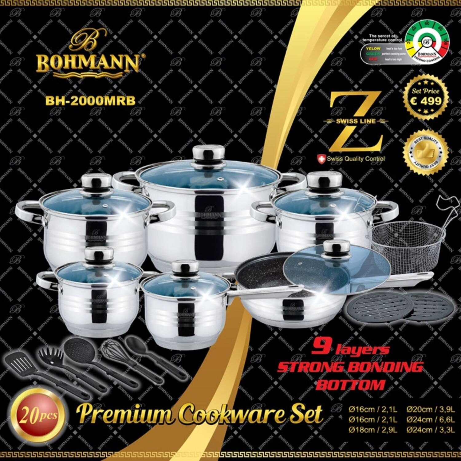 Bohmann, комплект съдове за готвене от 20 части с кухненски прибори ...